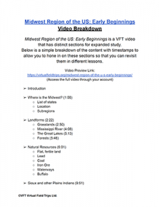 Midwest Region of the U.S: Early Beginnings – Virtual Field Trip