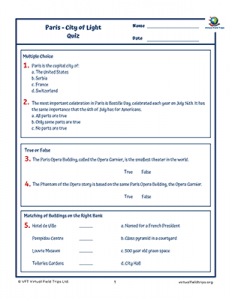 Paris: City of Light (Grades K-5) – Virtual Field Trips. Preview. Quiz